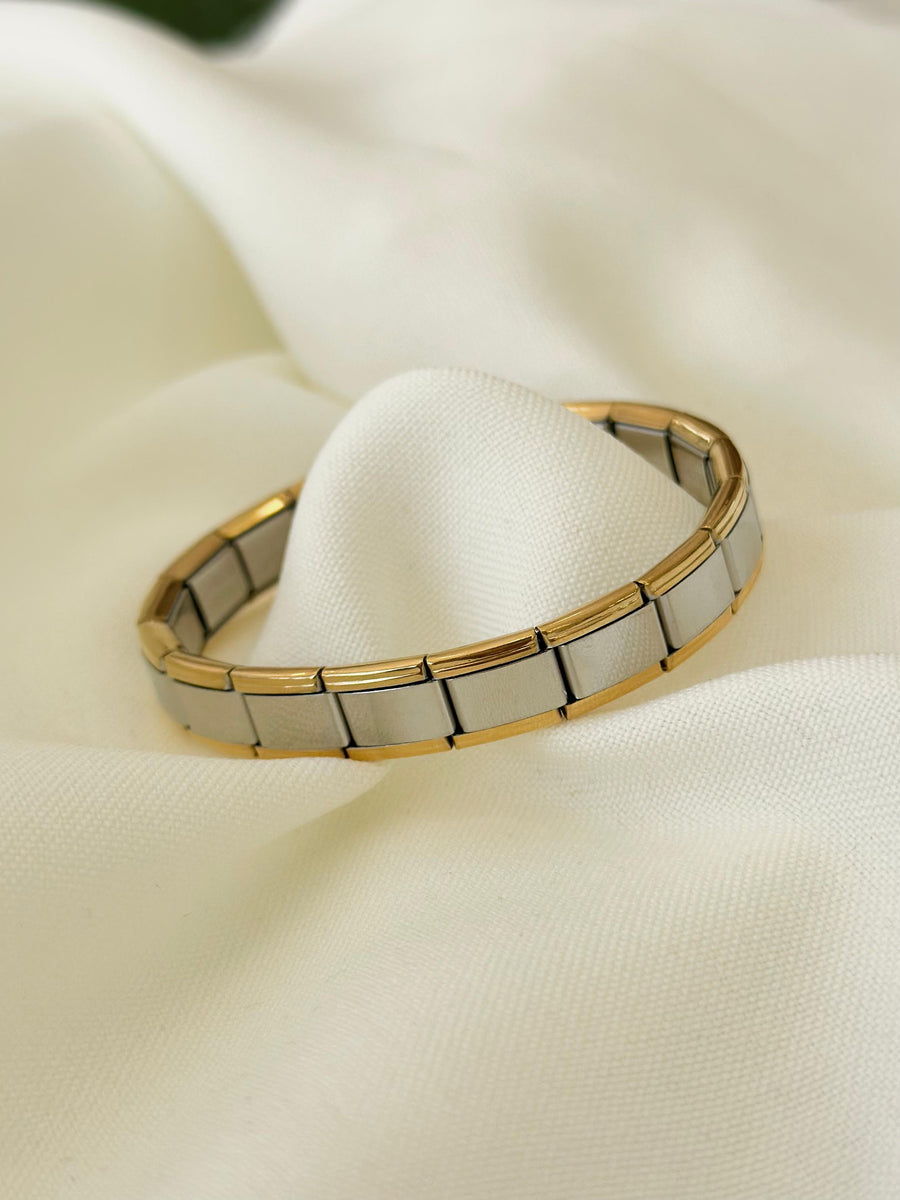 Pulsera italiana bicolor plateada #B8 – Vestiq Accesorios Mayoreo
